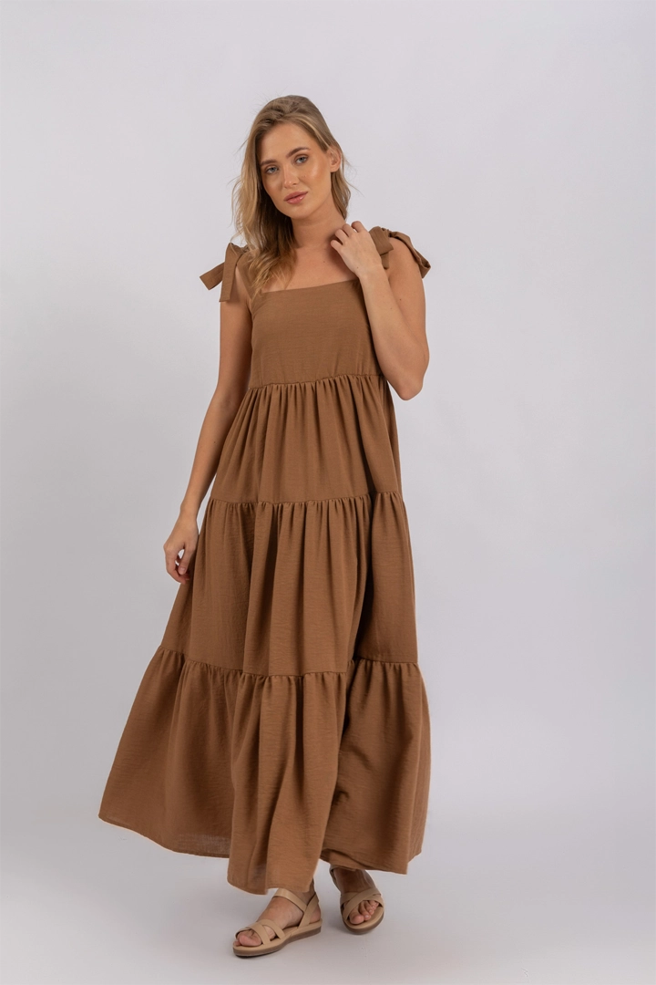 ESLA Linen Dress with Tie Straps Tiered Style