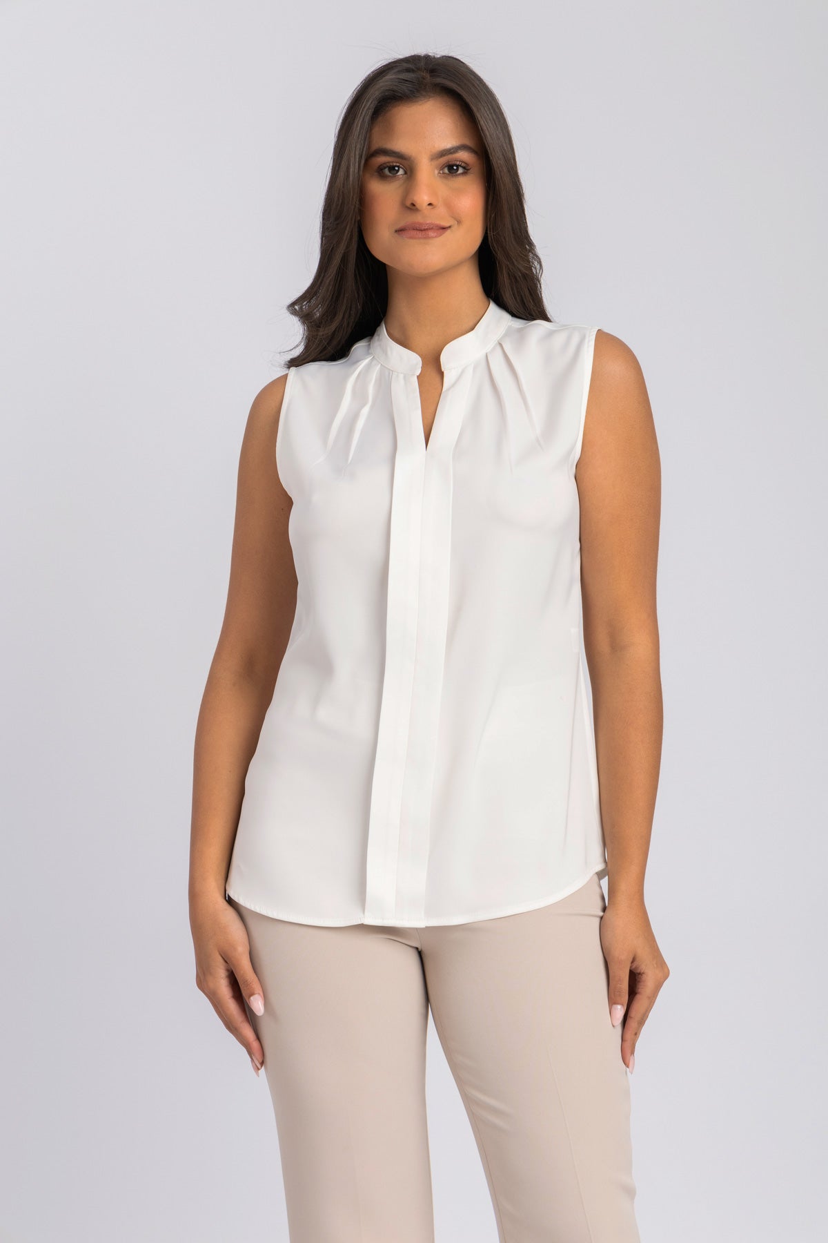 Sleeveless Blouse Keyhole Neckline Formal Top by ESLA with Hidden Plac